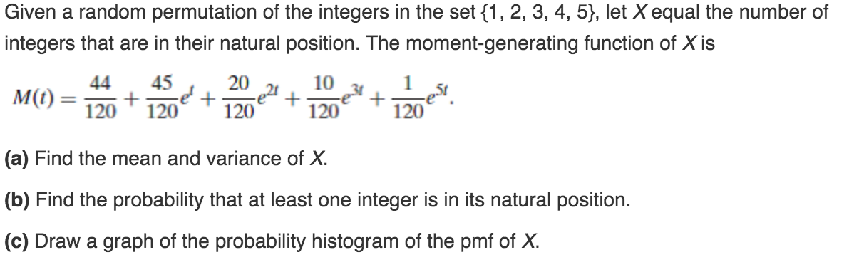Solved Given a random permutation of the integers in the set | Chegg.com