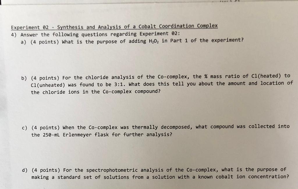 . Experiment 02 - Synthesis and Analysis of a Cobalt | Chegg.com
