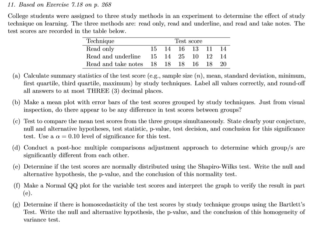 Solved 11. Based on Exercise 7.18 on p. 268 College students | Chegg.com