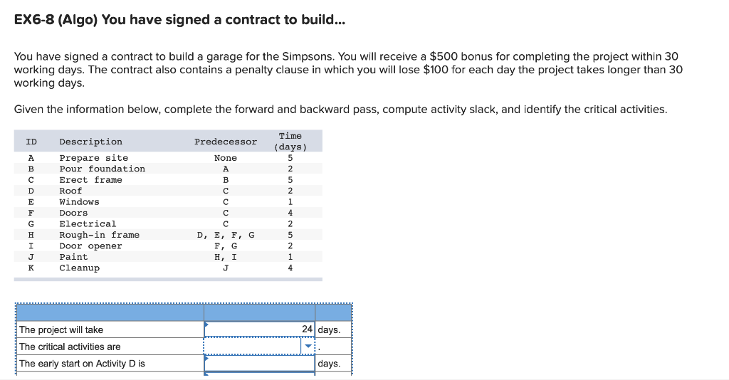 Solved EX6-8 (Algo) You have signed a contract to | Chegg.com