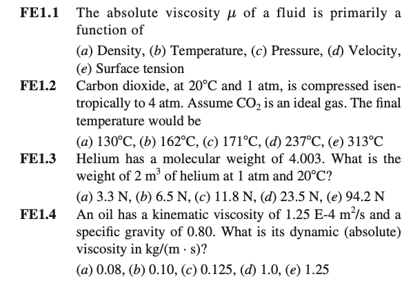 Solved FE1.1 The absolute viscosity μ of a fluid is | Chegg.com