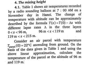 Solved 4. The mixing height 4.1. Table 1 shows air | Chegg.com