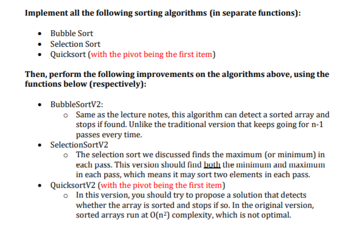 Solved Implement all the following sorting algorithms (in | Chegg.com