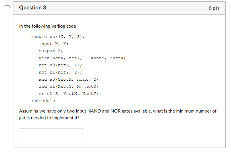 Question 3 6 Pts In The Following Verilog Code 