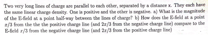 Solved Two very long lines of charge are parallel to each | Chegg.com