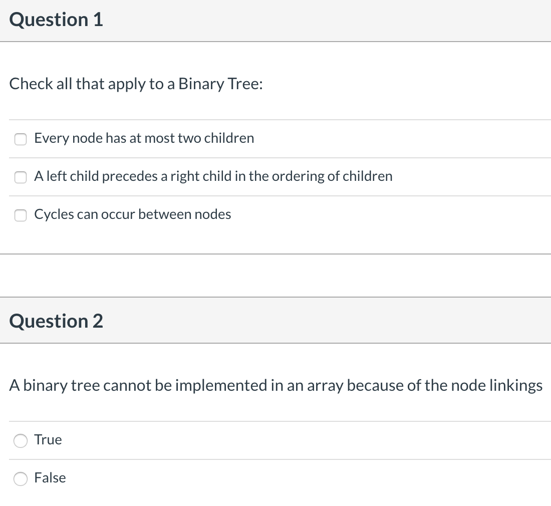 Solved Question 1 Check all that apply to a Binary Tree: | Chegg.com