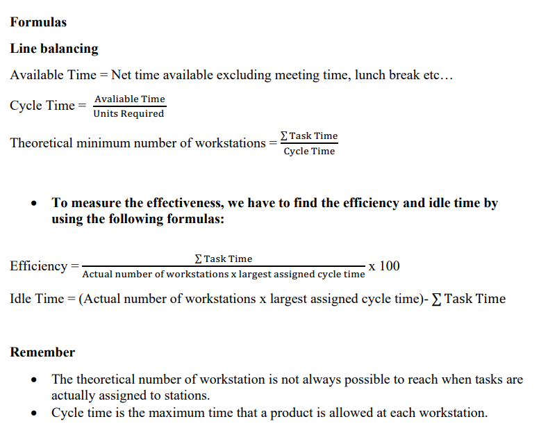 Solved FormulasLine balancingAvailable Time = ﻿Net time | Chegg.com