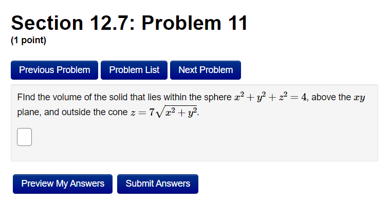 Solved Section 12.7: Problem 11 (1 point) Previous Problem | Chegg.com