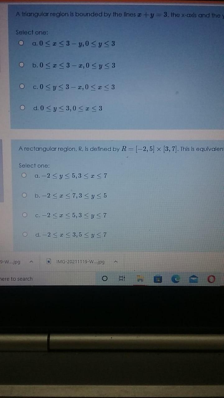Solved A triangular region is bounded by the lines o +y = 3, | Chegg.com