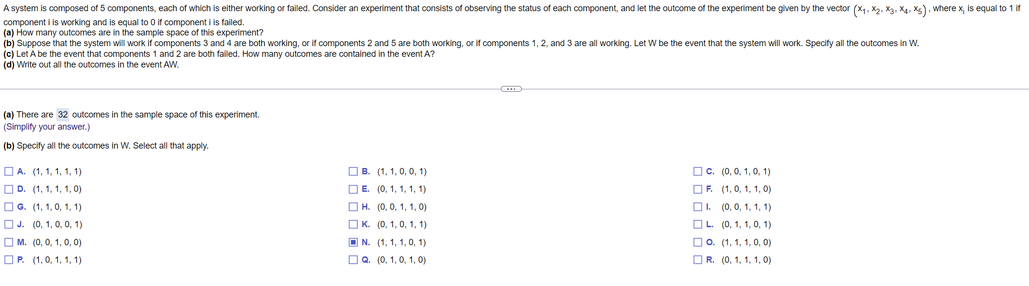 Solved component i ﻿is working and is equal to 0 ﻿if | Chegg.com