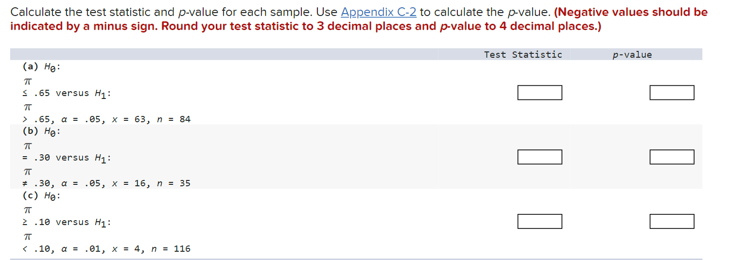 Solved Calculate the test statistic and p-value for each | Chegg.com