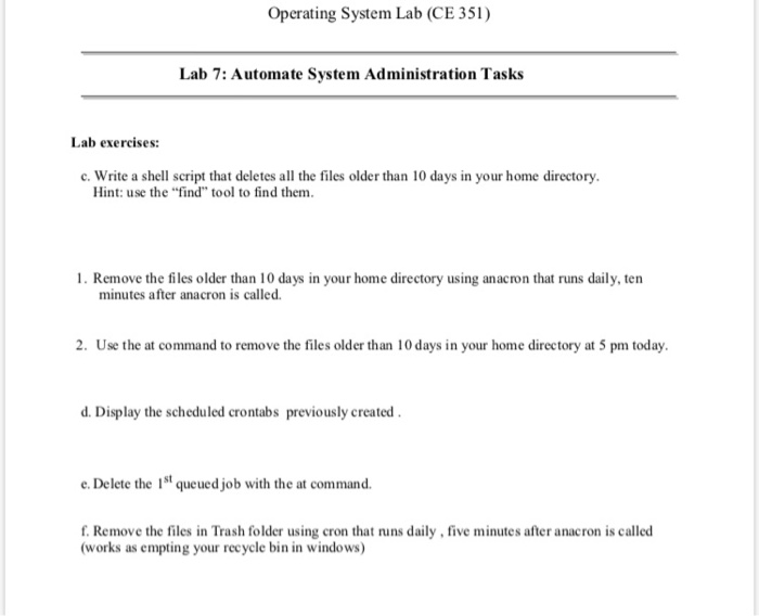 Solved Operating System Lab (CE 351) Lab 7: Automate System | Chegg.com