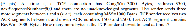 Solved ( 9 ﻿pts) ﻿At time t, ﻿a TCP connection has CongWin | Chegg.com