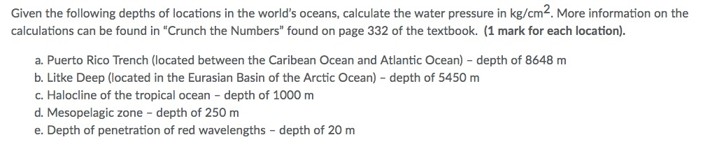 Solved Given the following depths of locations in the | Chegg.com
