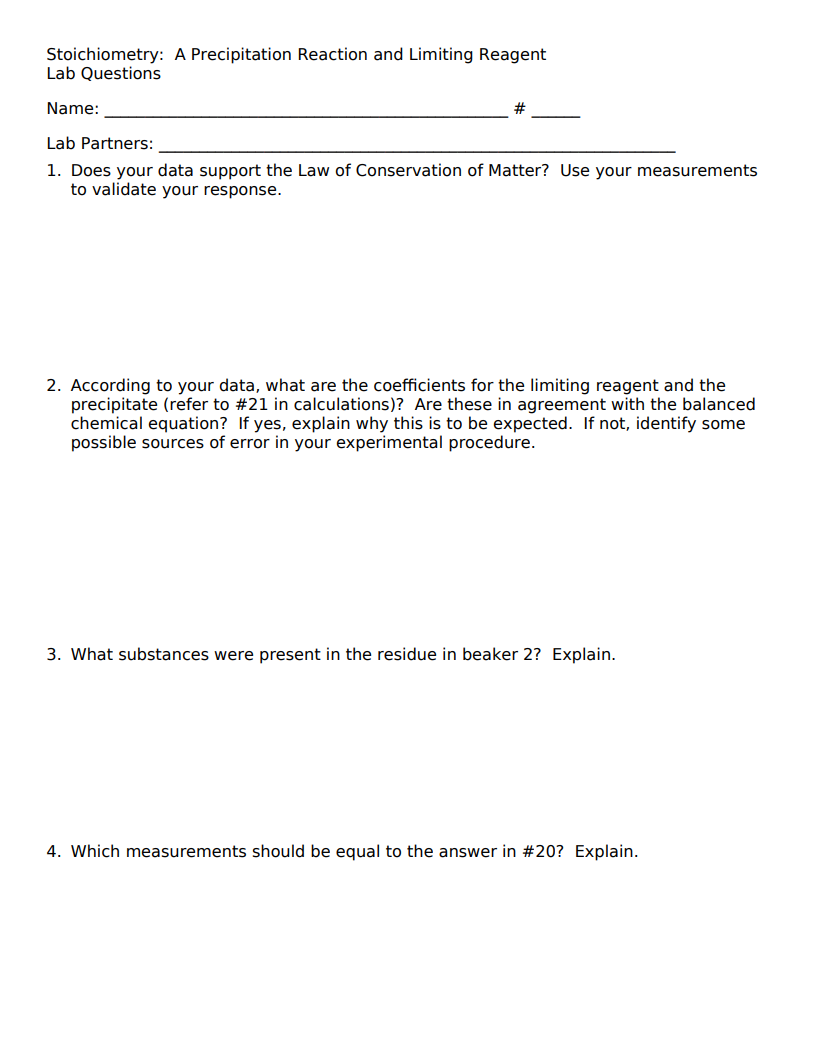 Solved Stoichiometry: A Precipitation Reaction and Limiting | Chegg.com