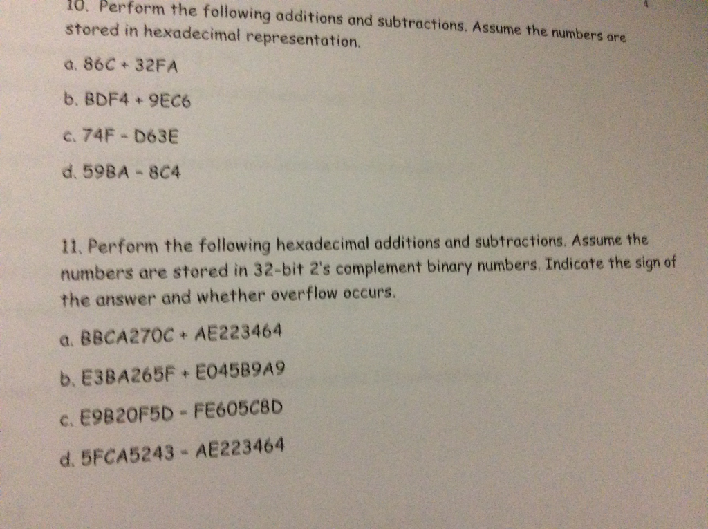 Solved 10. Perform the following additions and subtractions. | Chegg.com