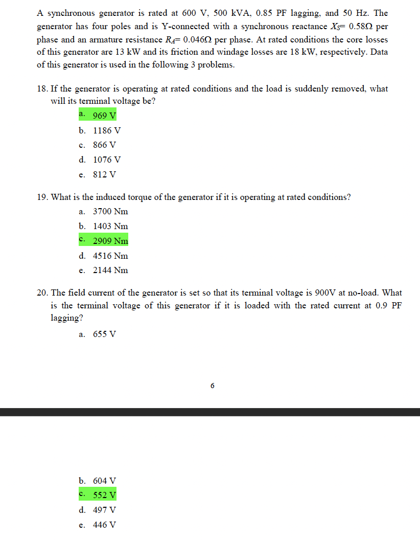 Solved A synchronous generator is rated at 600 | Chegg.com