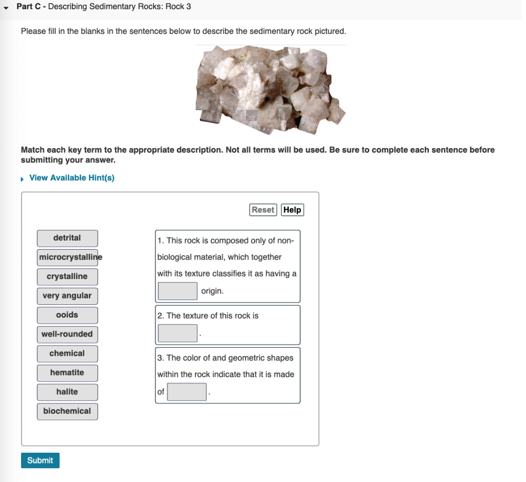 Solved Part A - Describing Sedimentary Rocks: Rock 1 Please | Chegg.com