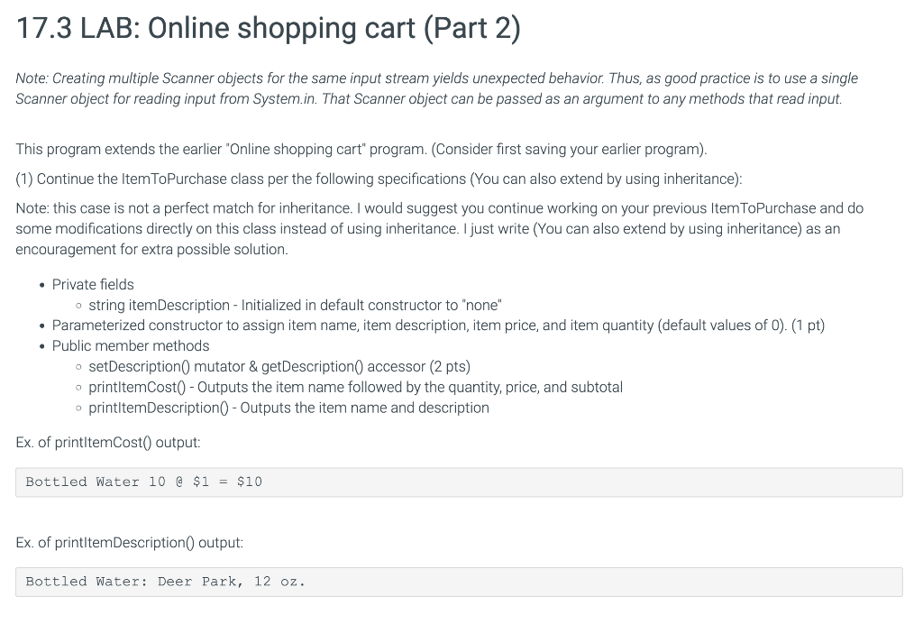 Solved 17.3 LAB: Online shopping cart (Part 2) Note: | Chegg.com