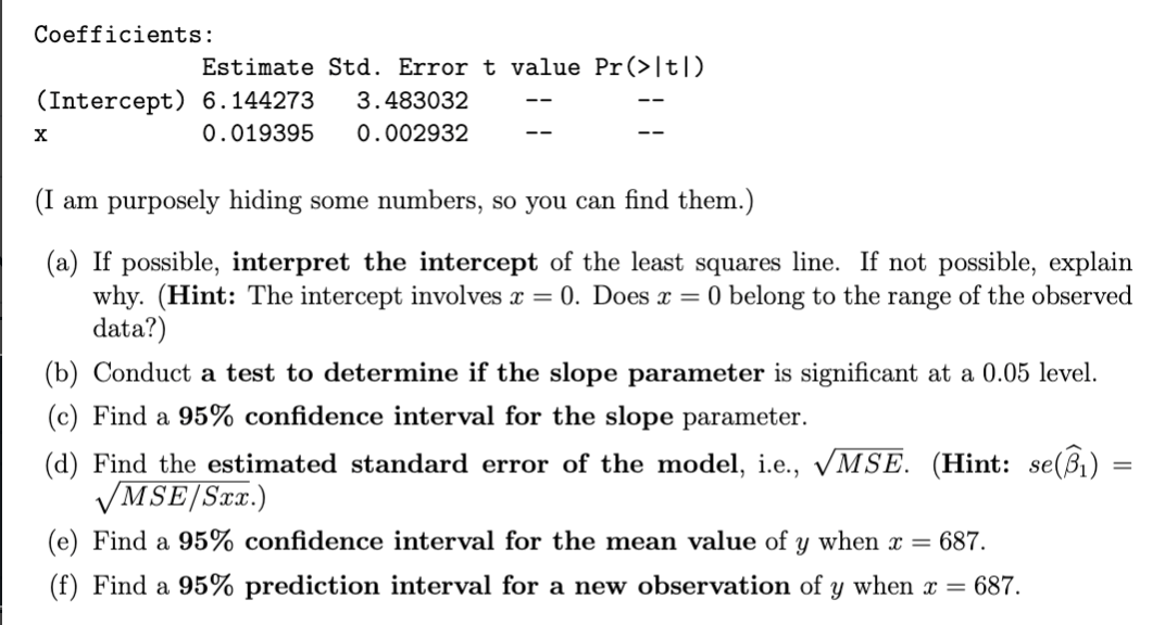 Solved Coefficients: Estimate Std. Error t value Pr(>1t|) | Chegg.com