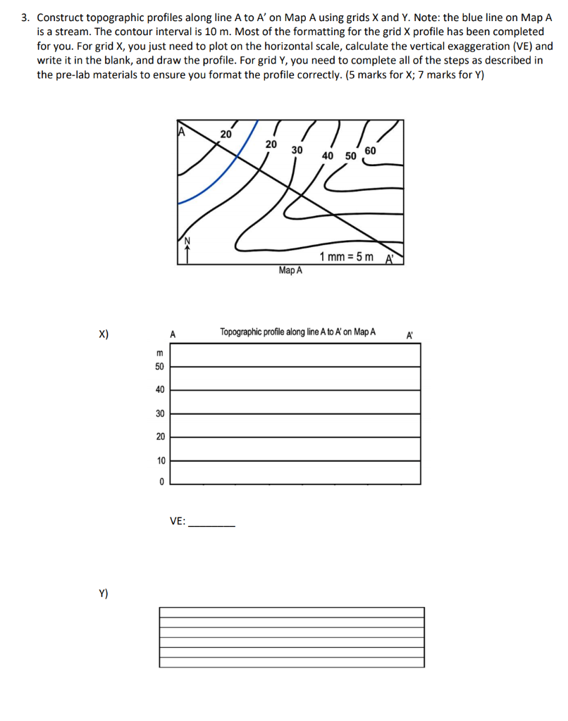 3. Construct topographic profiles along line A to A' | Chegg.com