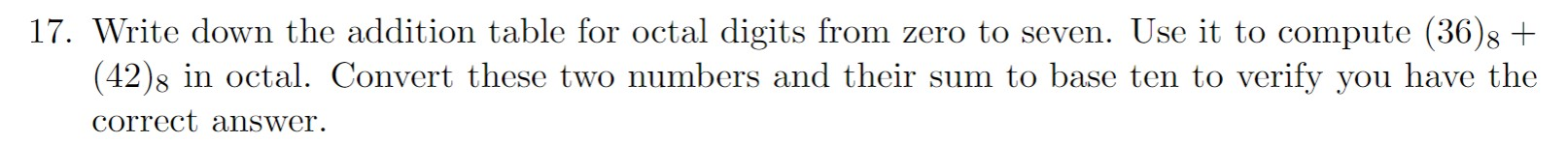 Solved 17. Write down the addition table for octal digits | Chegg.com