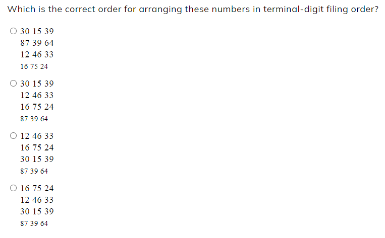 Solved Which is the correct order for arranging these | Chegg.com