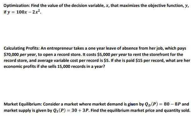 Solved Optimization: Find the value of the decision | Chegg.com