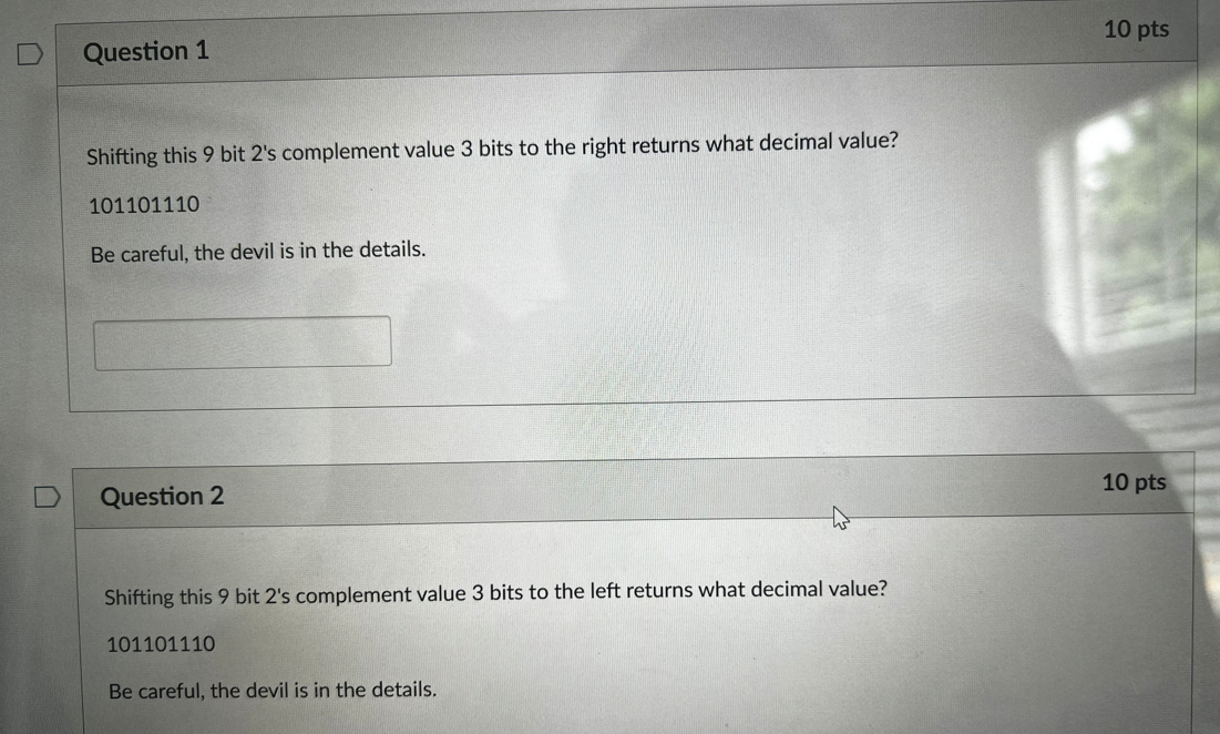 Solved Shifting this 9 bit 2's complement value 3 bits to | Chegg.com