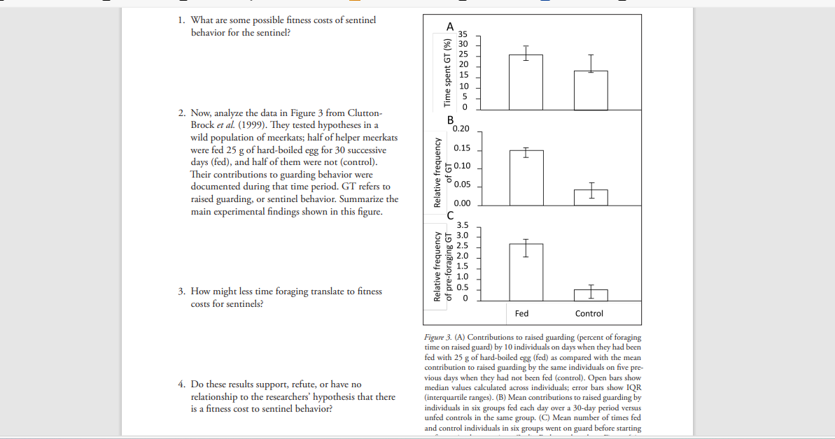 Solved 1. What are some possible fitness costs of sentinel | Chegg.com