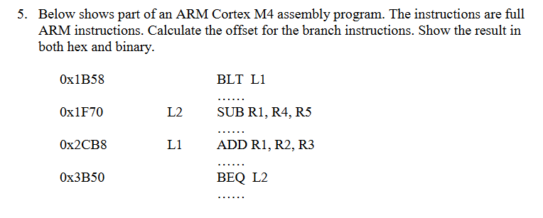 Solved 5. Below shows part of an ARM Cortex M4 assembly | Chegg.com