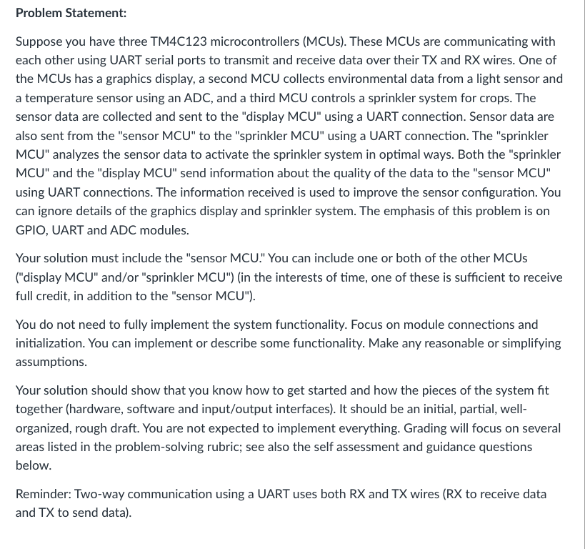 Problem Statement: Suppose you have three TM4C123 | Chegg.com