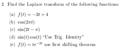 Solved 2. Find the Laplace transform of the following | Chegg.com
