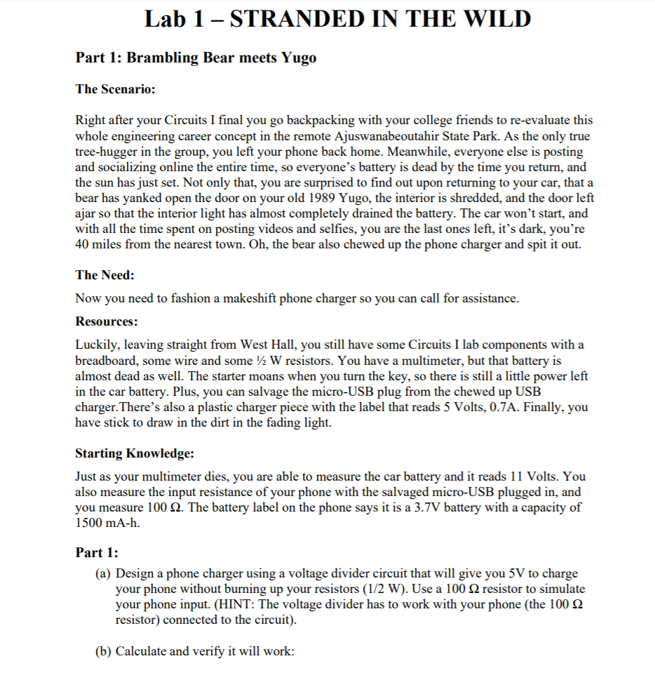 Solved Lab 1 - STRANDED IN THE WILD Part 1: Brambling Bear | Chegg.com