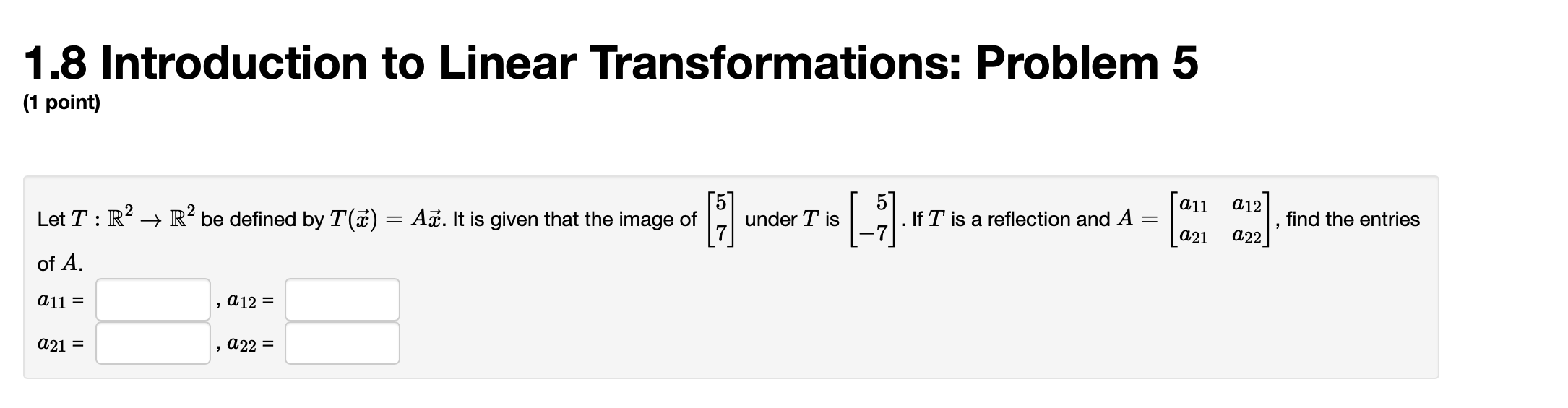 Solved 1.8 Introduction to Linear Transformations: Problem 5 | Chegg.com