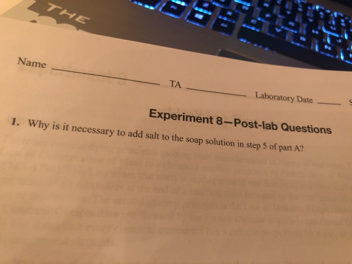 Solved Name TA Laboratory Date Experiment 8-Post-lab | Chegg.com