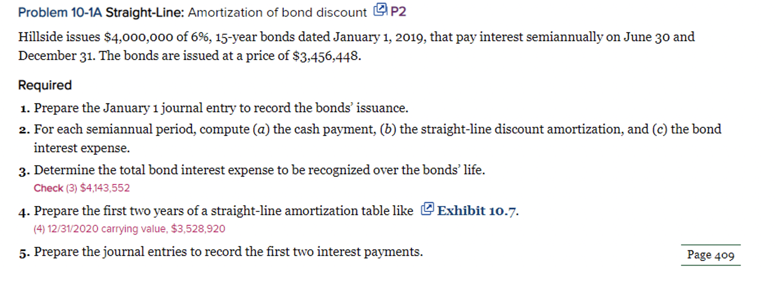 Solved Problem 10-1A Straight-Line: Amortization of bond | Chegg.com
