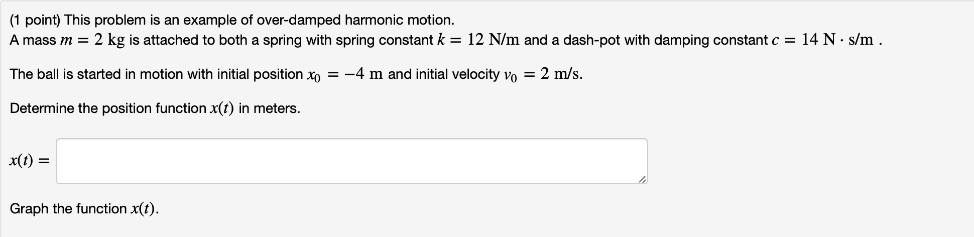 Solved (1 point) This problem is an example of over-damped | Chegg.com