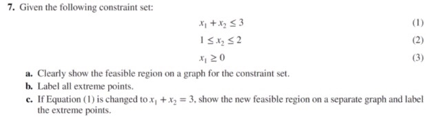 Solved 7. Given the following constraint set: 20 a. Clearly | Chegg.com
