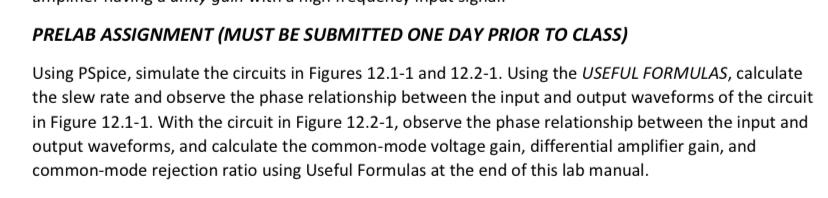 PRELAB ASSIGNMENT (MUST BE SUBMITTED ONE DAY PRIOR TO | Chegg.com