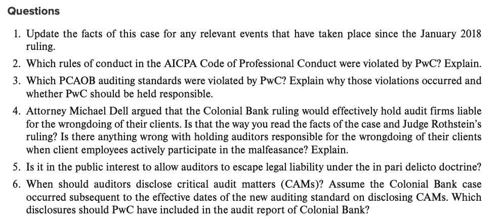 Major Case 1 Colonial Bank Case Overview On January | Chegg.com