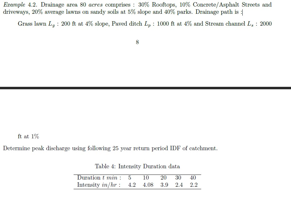 Solved Example 4.2. Drainage area 80 acres comprises : 30% | Chegg.com