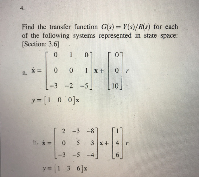 Solved 4. Find the transfer function G(s)=y(s)/R(s) for each | Chegg.com