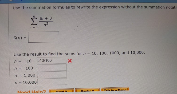 Solved use the summation formulas to rewrite the expression | Chegg.com
