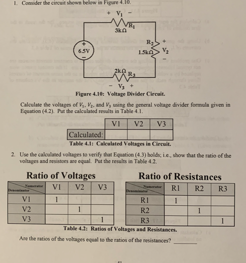 Figure 4.10: Voltage Divider Circuit. Calculate the | Chegg.com