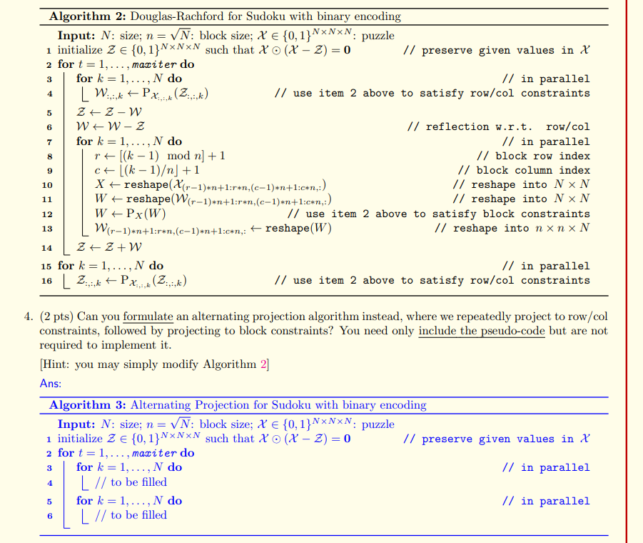Can you formulate an alternating projection algorithm | Chegg.com