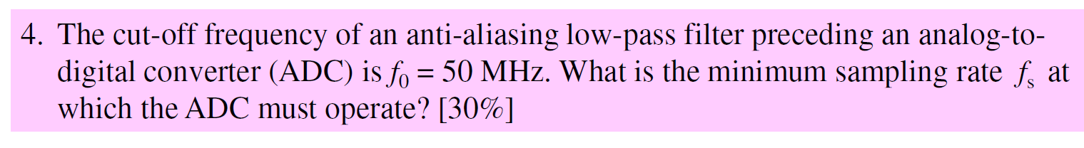 Solved 4. The cut-off frequency of an anti-aliasing low-pass | Chegg.com