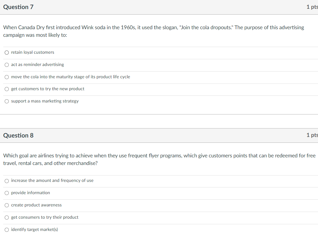 Solved Question 7 1 pts When Canada Dry first introduced | Chegg.com