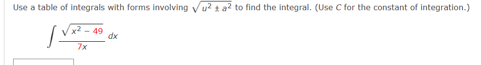 Solved Use A Table Of Integrals With Forms Involving U2±a2 