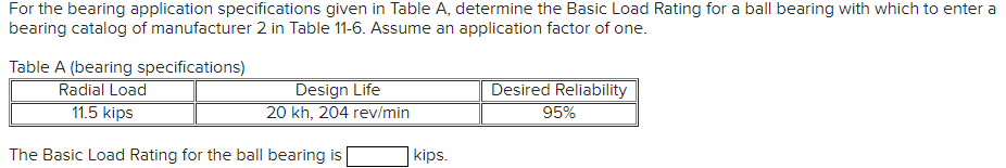Solved For the bearing application specifications given in | Chegg.com
